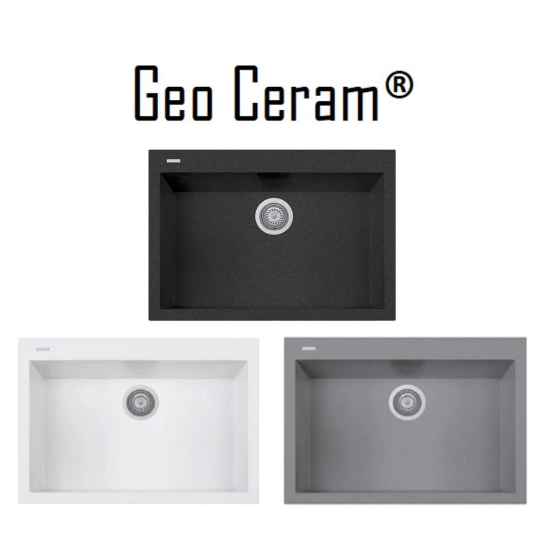 GEO CERAM GC-ON7610 BLACK/TITANIUM/WHITE SINGLE BOWL TOP MOUNT GRANITE ...