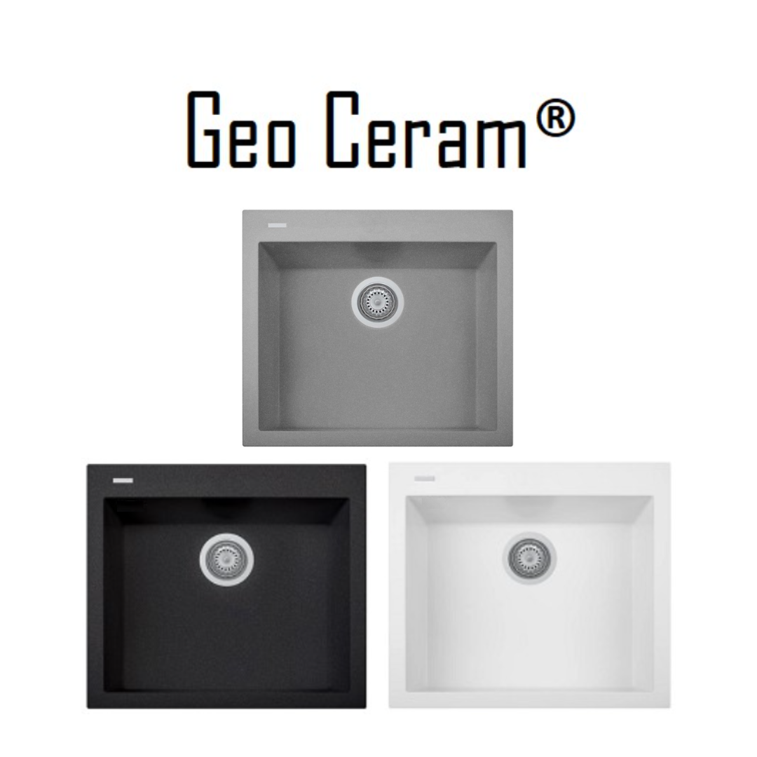 GEO CERAM GC-ON6010 BLACK/TITANIUM/WHITE SINGLE BOWL TOP MOUNT GRANITE ...
