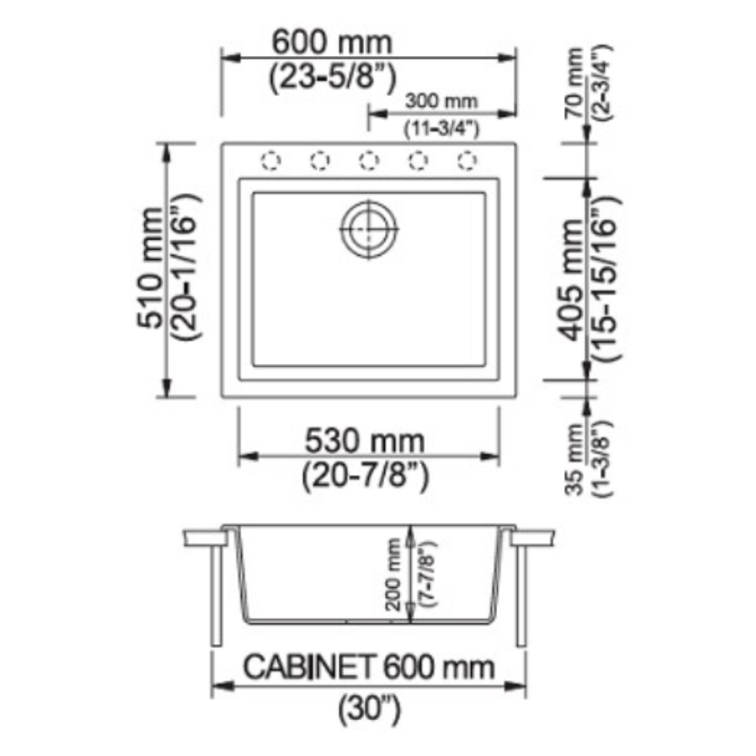 GEO CERAM GC-ON6010 BLACK/TITANIUM/WHITE SINGLE BOWL TOP MOUNT GRANITE ...