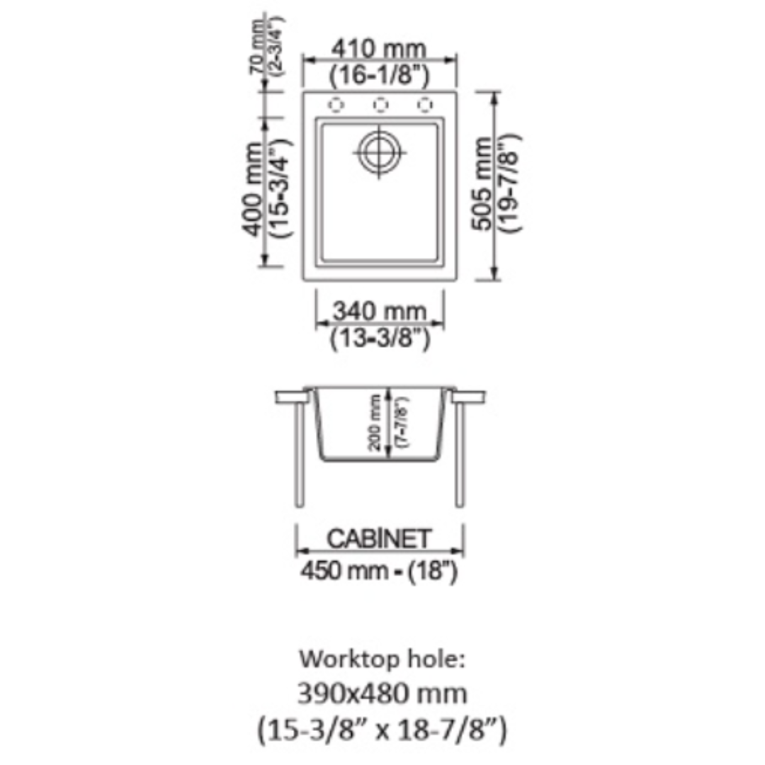 GEO CERAM GC-ON4110 BLACK/TITANIUM/WHITE SINGLE BOWL TOP MOUNT GRANITE ...