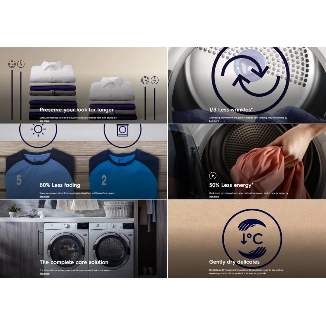 ELECTROLUX EDH804H5WB 8KG ULTIMATECARE 500 FRONT LOAD HEAT PUMP DRYER ...