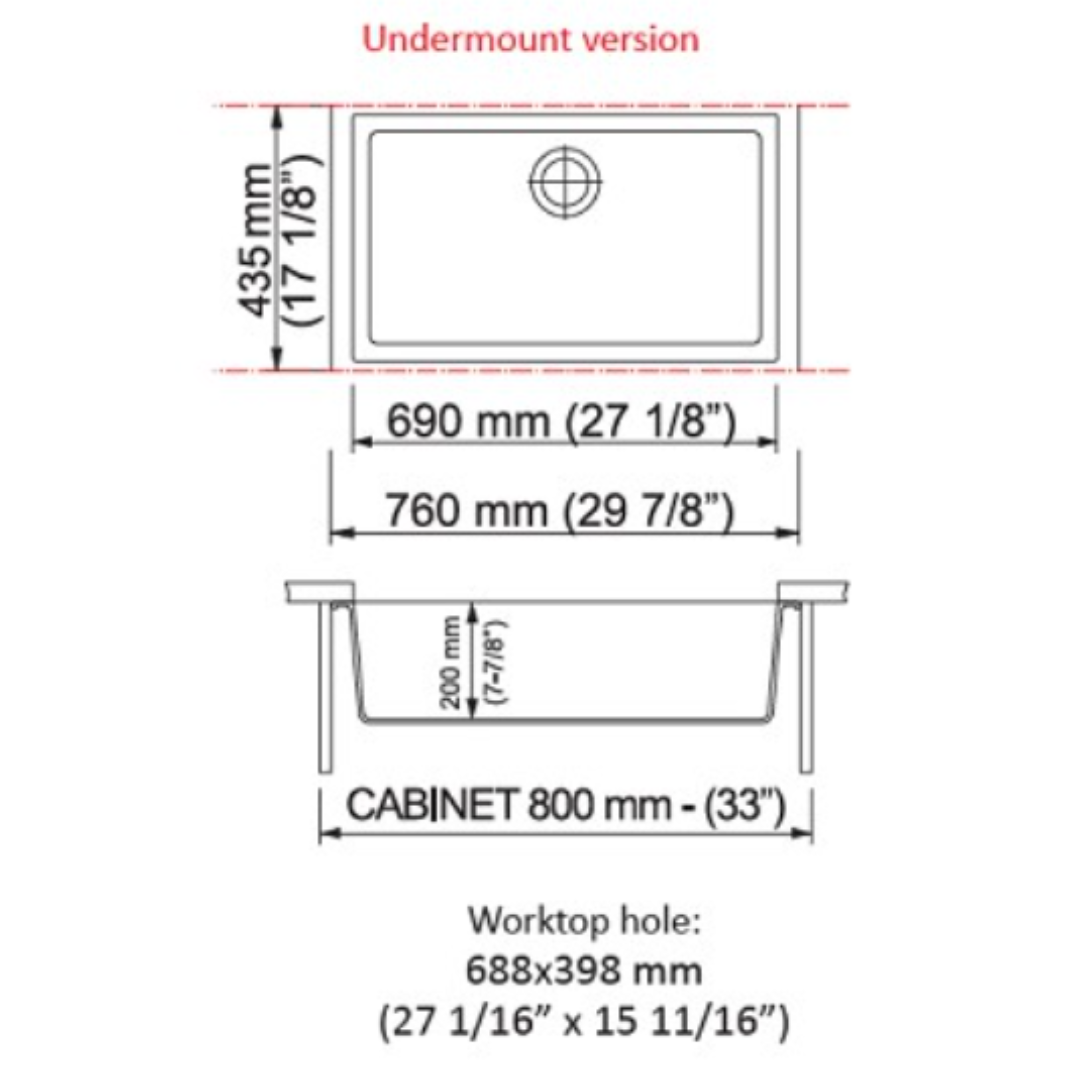 GEO CERAM GC-ON7610ST BLACK/TITANIUM/WHITE SINGLE BOWL UNDERMOUNT ...