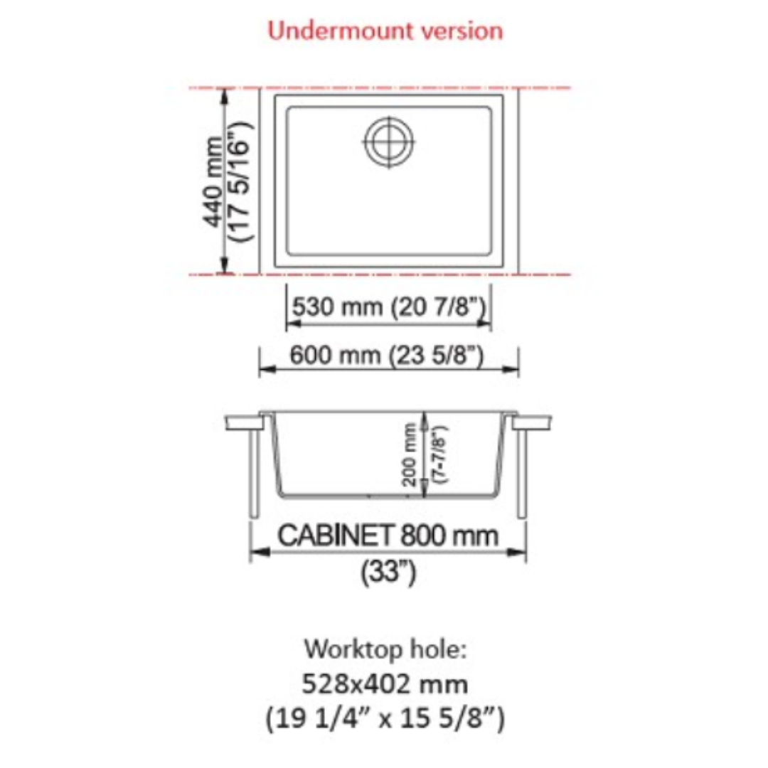 GEO CERAM GC-ON6010ST BLACK/TITANIUM/WHITE SINGLE BOWL UNDERMOUNT ...