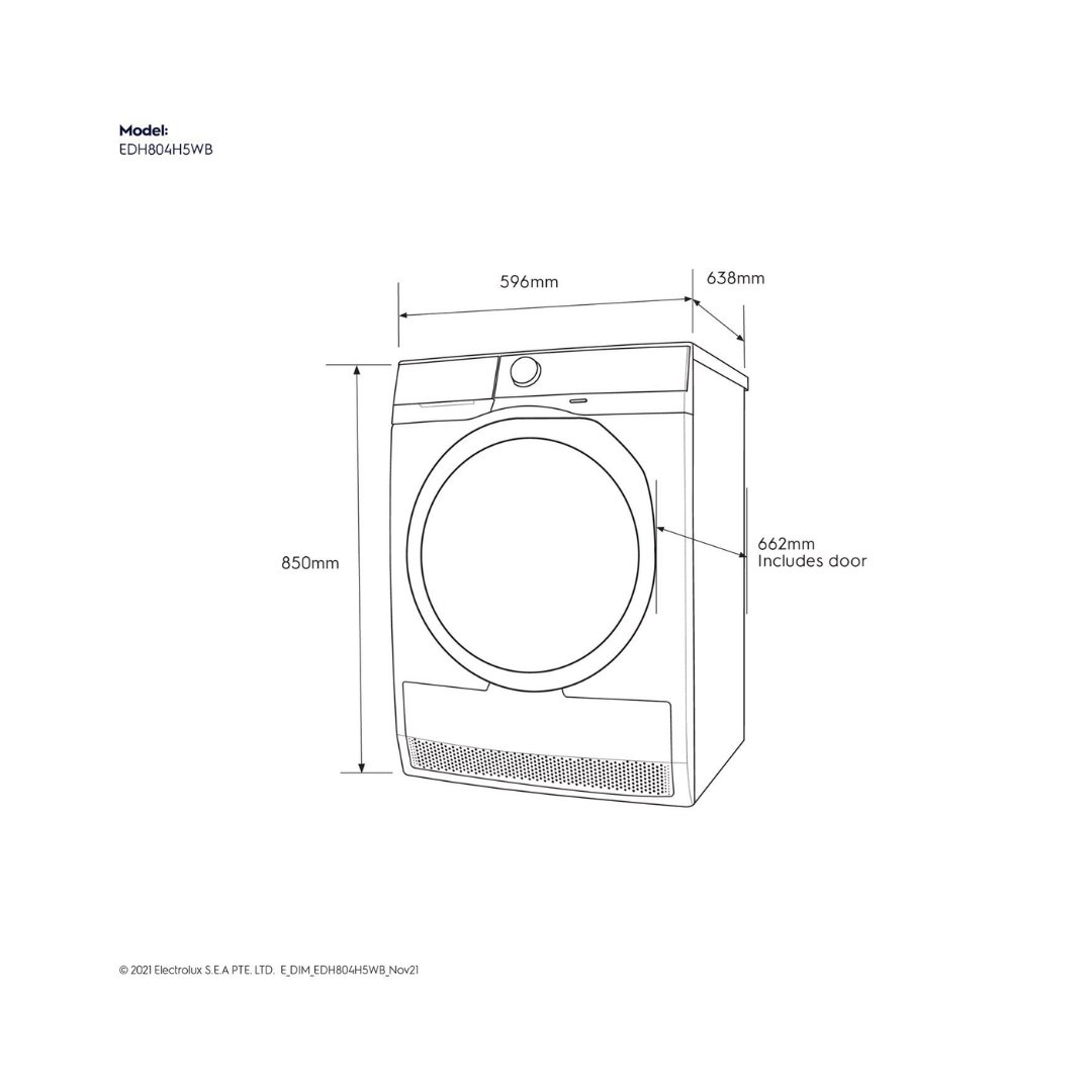 ELECTROLUX EDH804H5WB 8KG ULTIMATECARE 500 FRONT LOAD HEAT PUMP DRYER ...