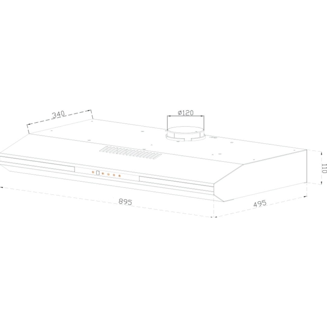 RINNAI RH-S3059-PBW 90CM BLACK SLIMLINE HOOD