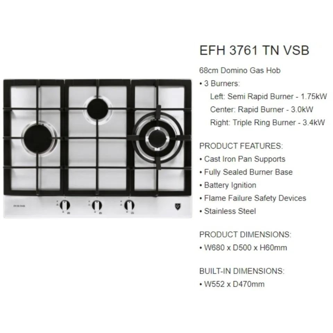 EF EFH 3761 TN VSB 3 BURNER STAINLESS STEEL GAS HOB | Asia Excel