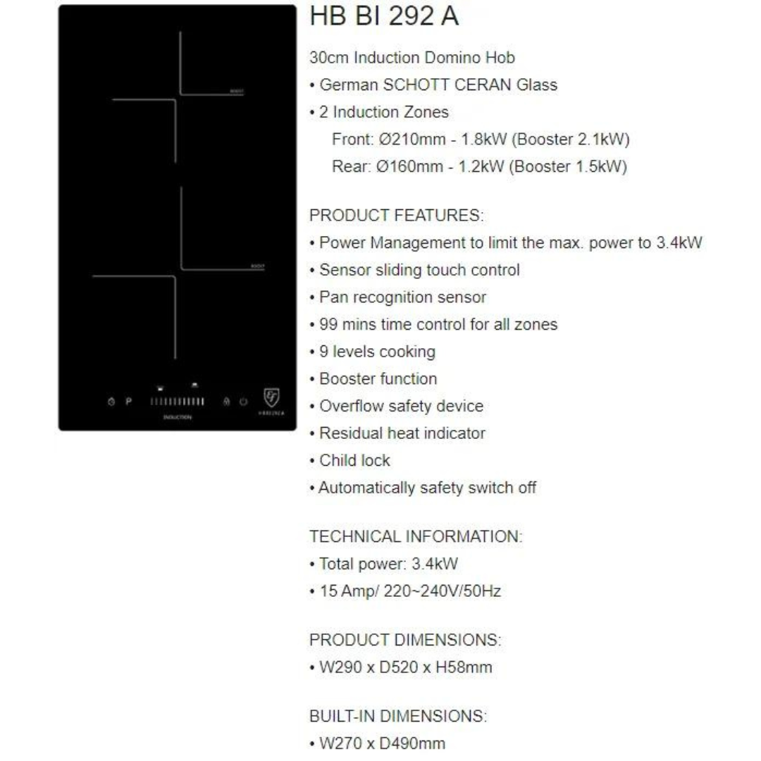 EF HB BI 292 A 2 ZONE BUILT-IN INDUCTION HOB | Asia Excel