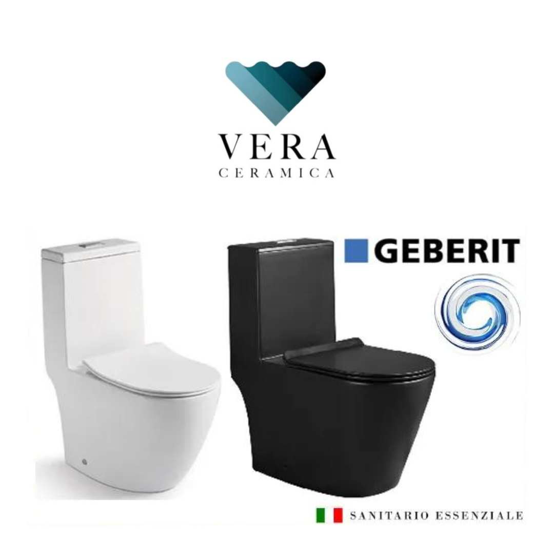 VERA A.032T WHITE / MATT BLACK TORNADO ONE PIECE TOILET BOWL | Asia Excel
