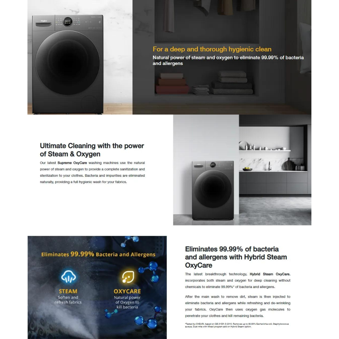 WHIRLPOOL FWMD10502GW | FWMD10502GG 10.5KG SUPREME OXYCARE INVERTER ...