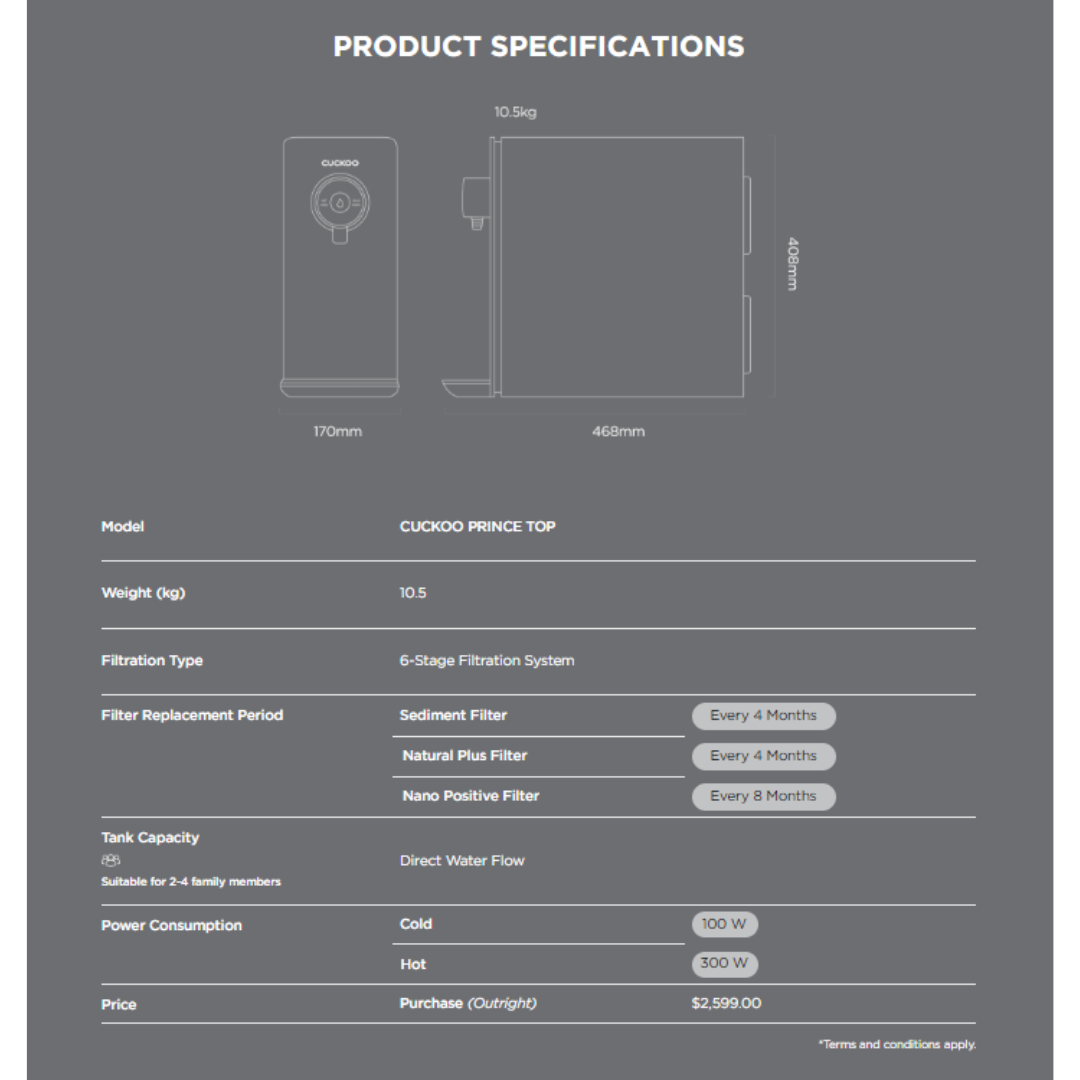 CUCKOO CP-PN011G PRINCE TOP ROSE GOLD SLIM TANKLESS WATER PURIFIER ...