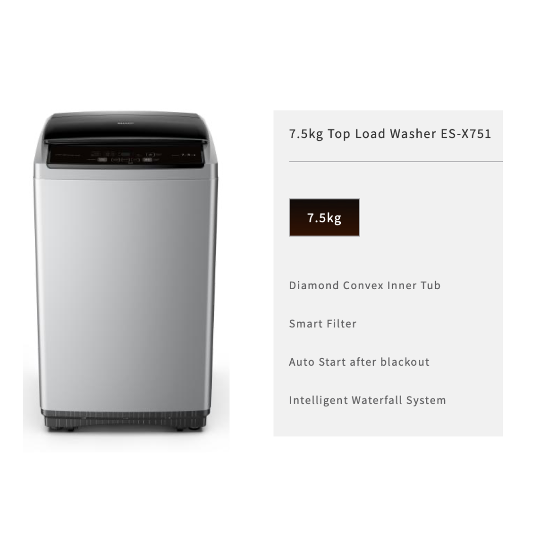 SHARP ES-X751 7.5KG TOP LOAD WASHING MACHINE | Asia Excel