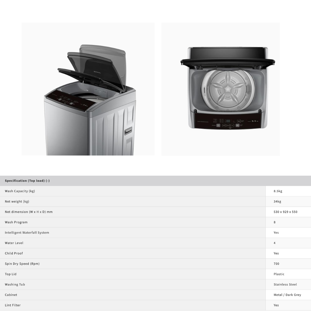 SHARP ES-X851 8.5KG TOP LOAD WASHING MACHINE