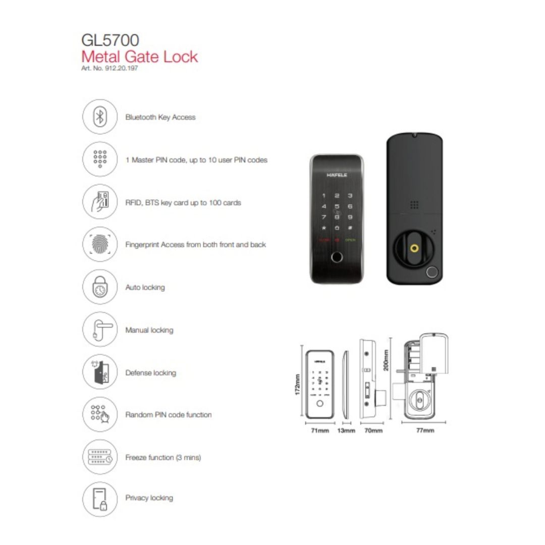 HAFELE GL5700 METAL GATE DIGITAL DOOR LOCK + HAFELE PP8100 FIRE RATED ...