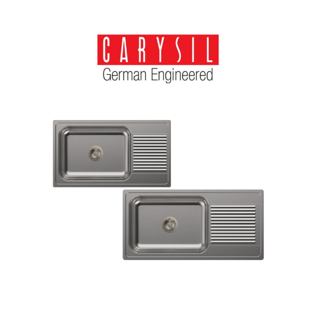 CARYSIL VOGUE #920 | #1000 92/100CM SINGLE BOWL STAINLESS STEEL REVERSIBLE KITCHEN SINK WITH DRAINER