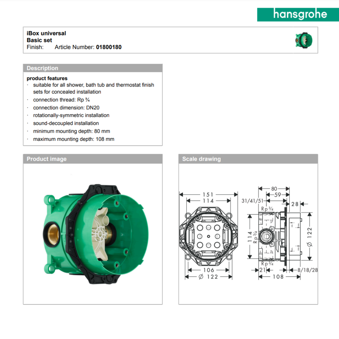 HANSGROHE 01800180 iBOX UNIVERSAL BASIC SET