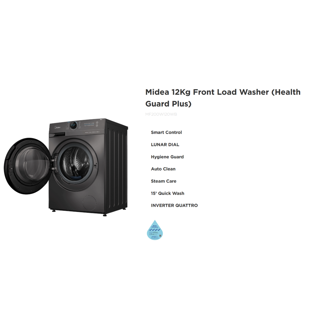 MIDEA MF200W120WB 12KG DARK GREY INVERTER SMART CONTROL FRONT LOAD ...