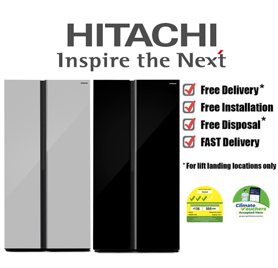 HITACHI HRSN9713ESGSSG | HRSN9713ESGBKSG 656L GLASS BLACK / GLASS ...